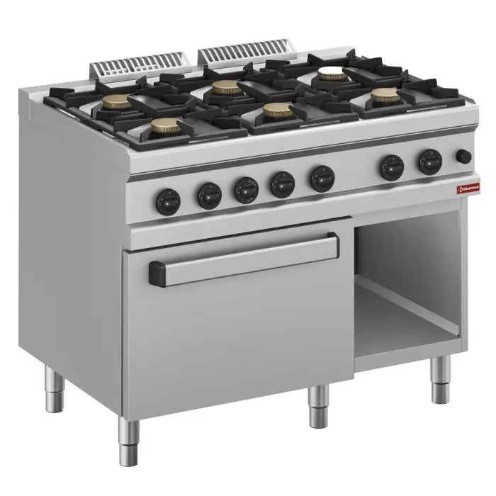 Fourneau gaz 6 feux vifs, sur four gaz GN 2/1 et armoire C6GFA11-BF ...